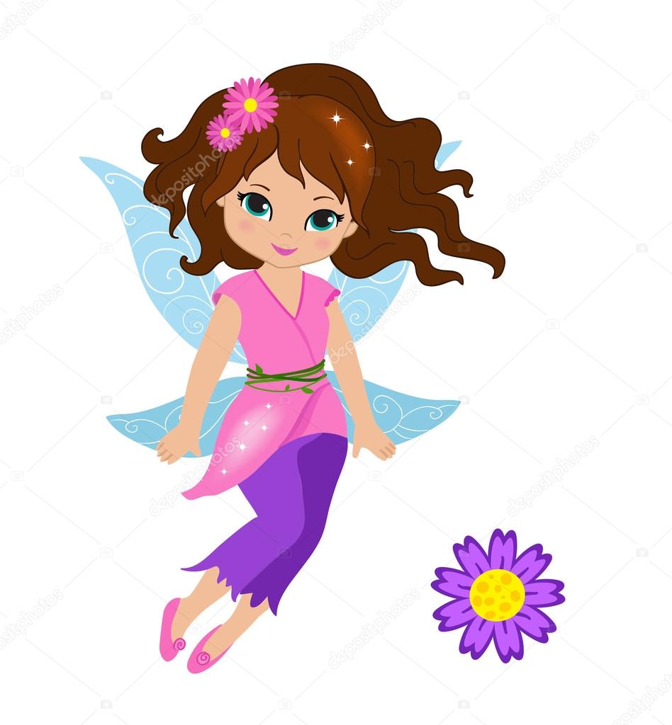 Illustration of a beautiful pink fairy in flight Isolated on white ...