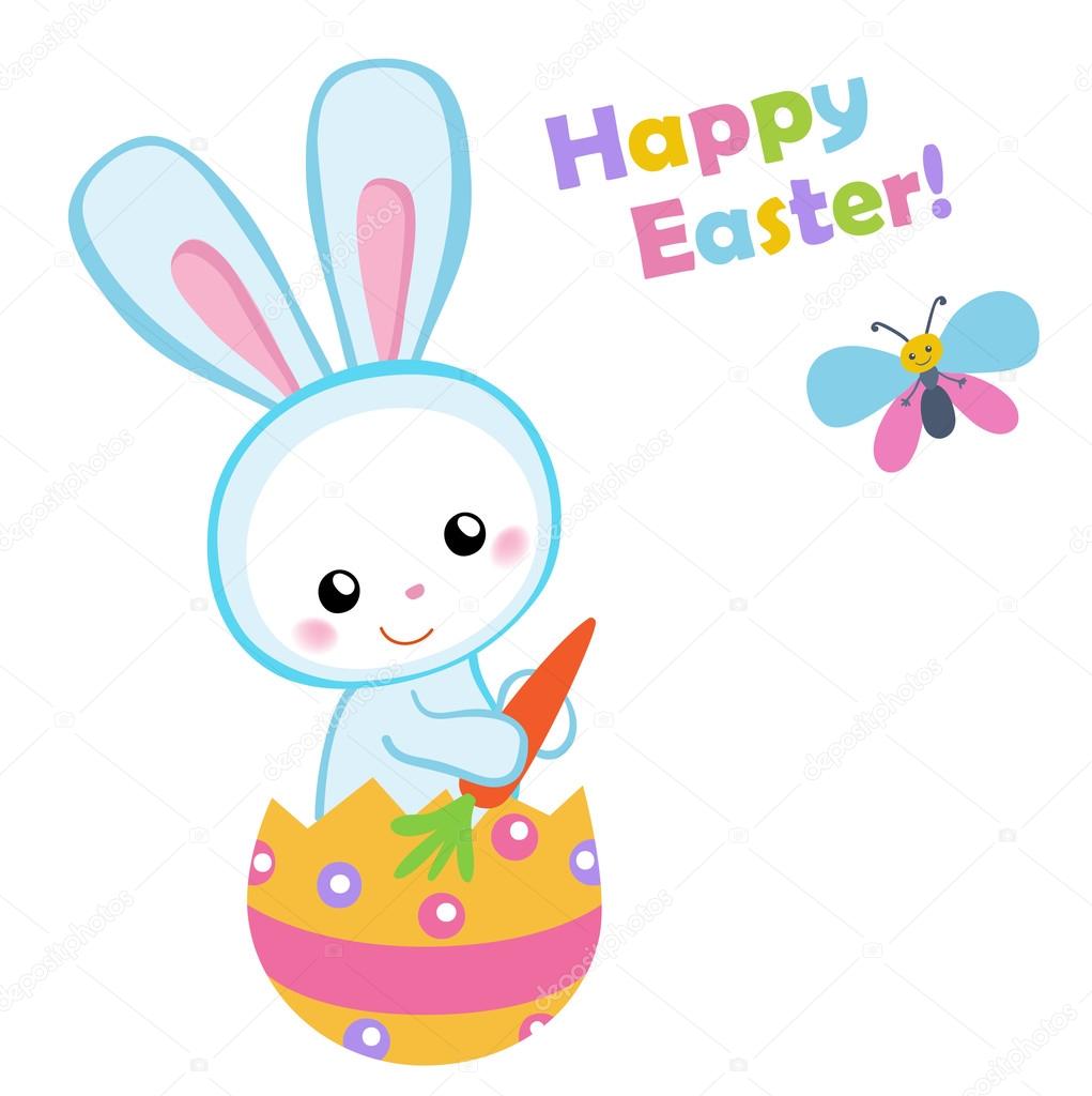 Feliz Pascua. Lindo conejito de Pascua sentado en un huevo . Vector de ...