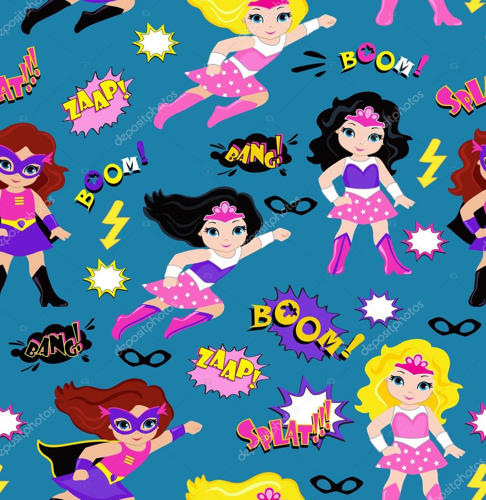 Seamless superhero girls background pattern in vector. Stock Vector ...