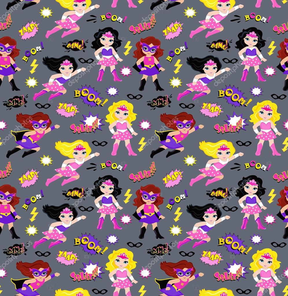 Seamless superhero girls background pattern in vector. Stock Vector by ...