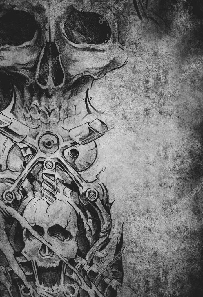 Tattoo pattern with evil designs over antique paper — Stock Photo ...