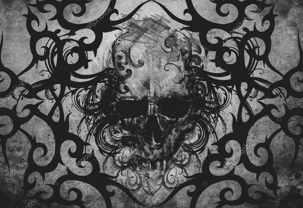 Skull tattoo illustration — Stock Photo © outsiderzone #80289150