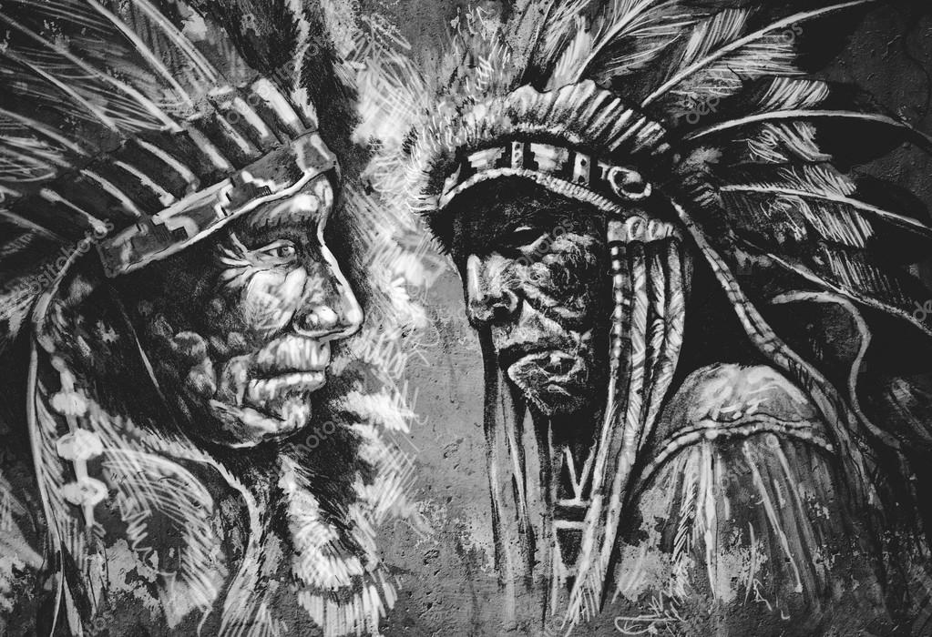 Native american indian head tattoo illustration — Stock Photo ...