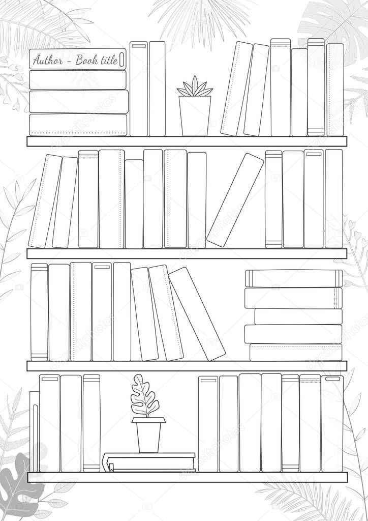 Hoja de papel A4 imprimible con estanterías y libros sobre fondo con ...