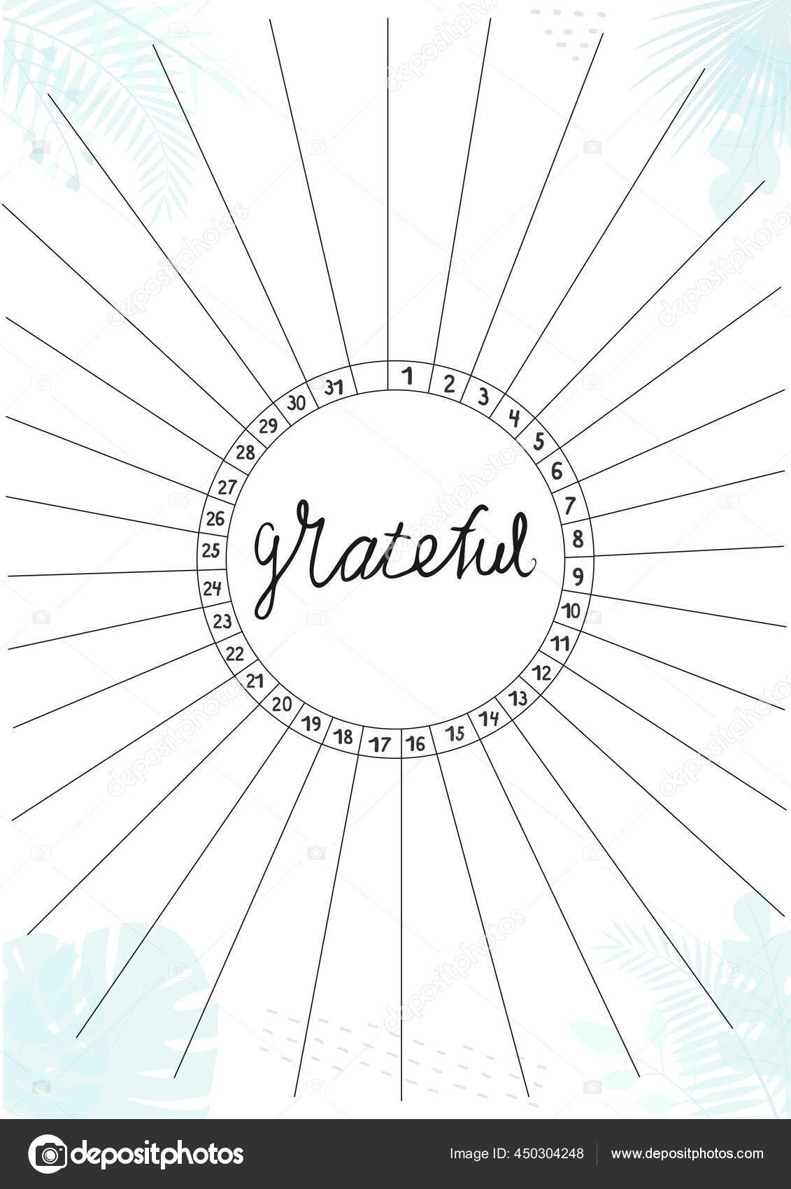 Gratitude Log Printable Paper Sheet Blank Lines Fill Tropical Leaves ...