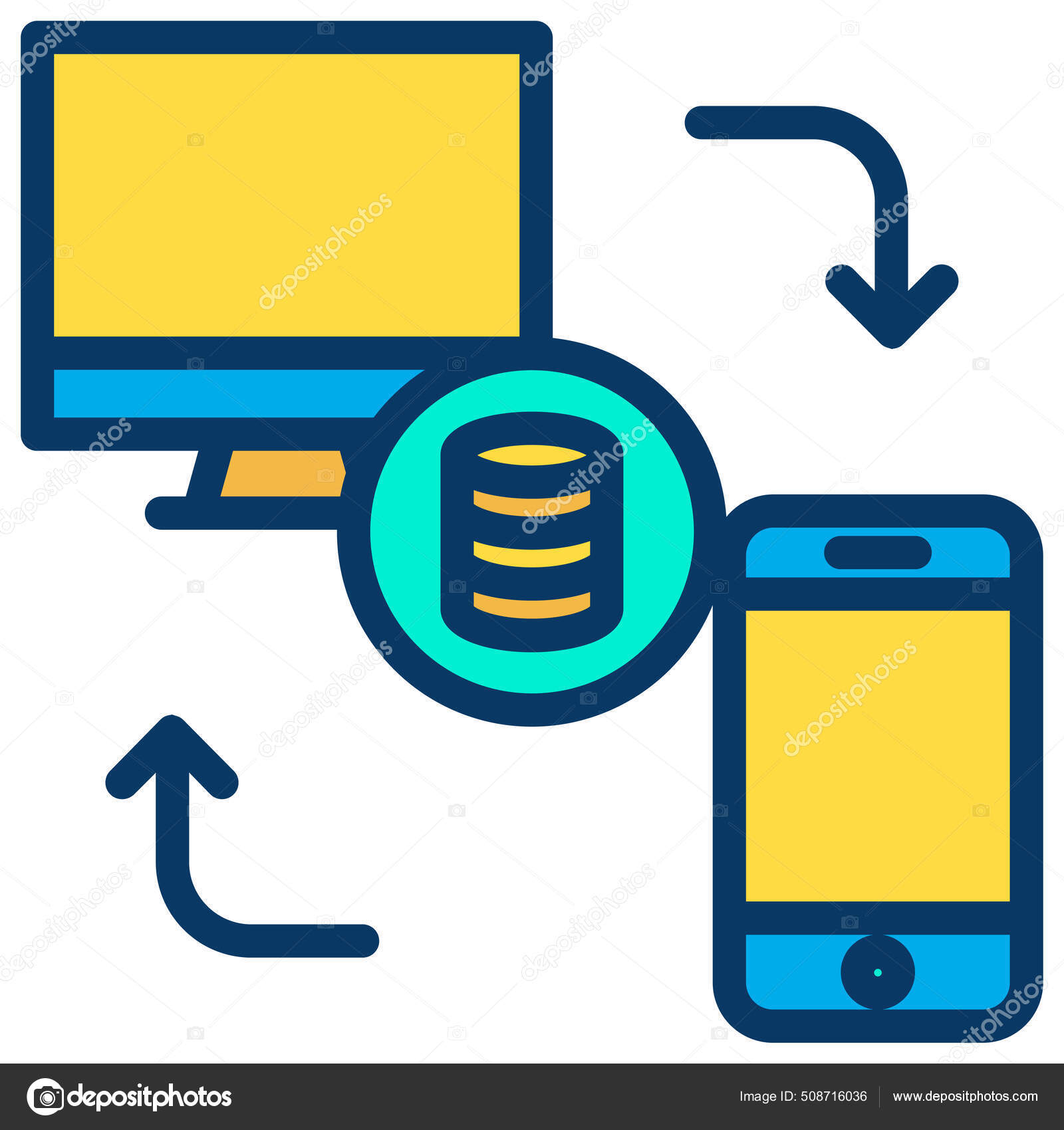 Computer Network Simple Illustration Monitor Mobile Transforming Stock ...