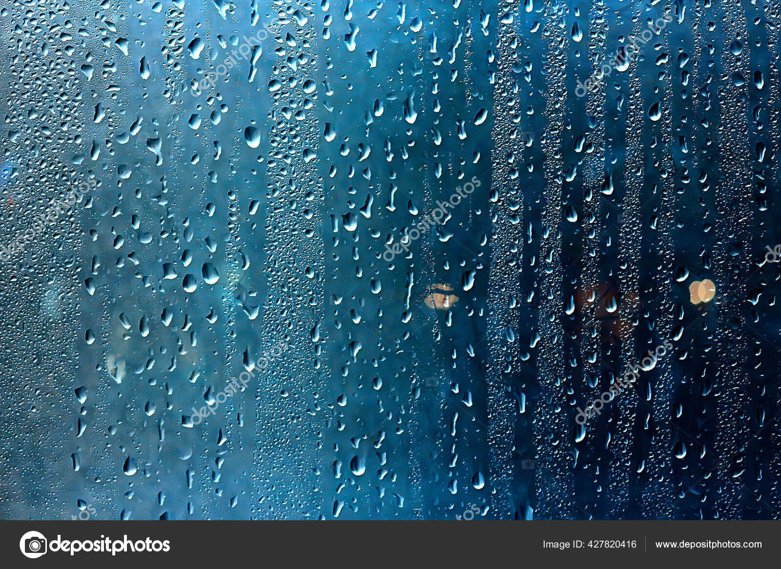 Wet Window City Lights Rain Drops Abstract Background Autumn Winter ...