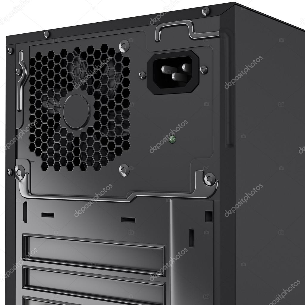 Back panel of PC system unit top part. 3d graphic — Stock Photo ...