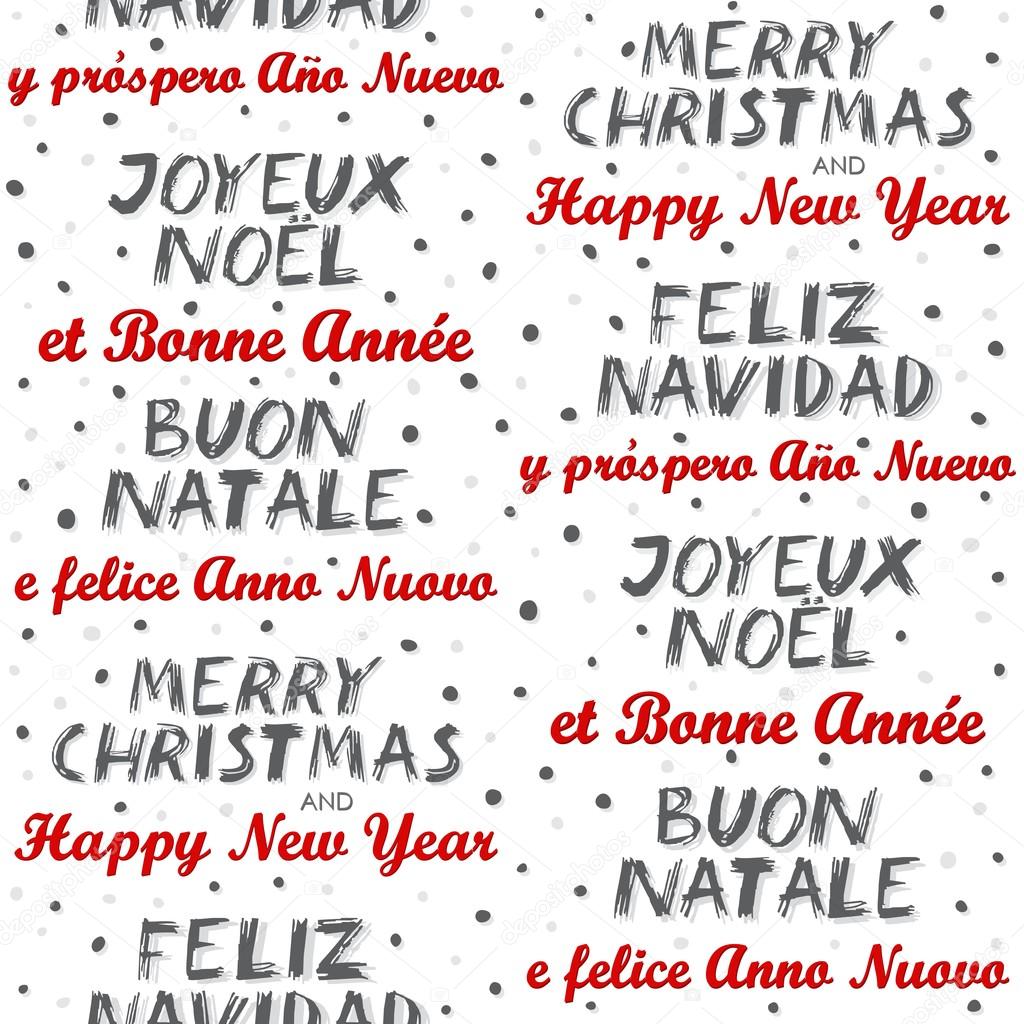 Merry Christmas and Happy New Year in English Spanish French and ...