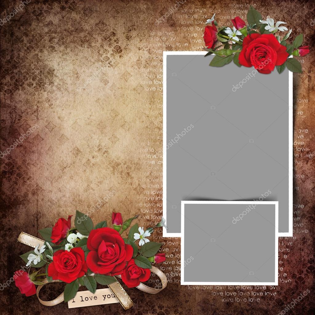 Vintage love background with frames and roses — Stock Photo © glaz ...