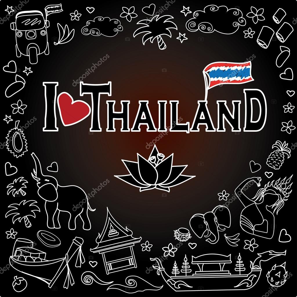 I love Thailand . Set Thai color vector icons and symbols — Stock ... I love Thailand . Set Thai color vector icons and symbols — Stock ...