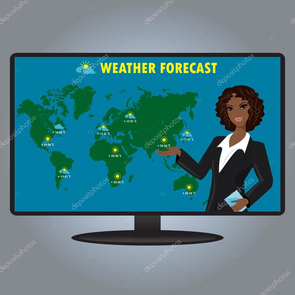 Vector illustration of a TV weather reporter at work. — Stock Vector ...