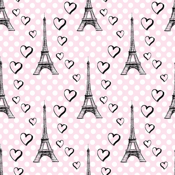 Seamless pattern Eiffel Tower with hearts Stock Vector Image by ...
