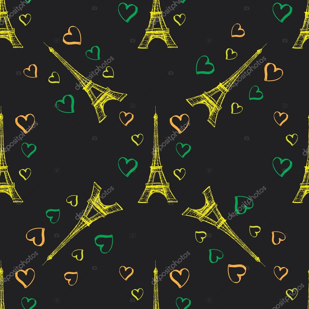 Seamless pattern Eiffel Tower with hearts Stock Vector Image by ...
