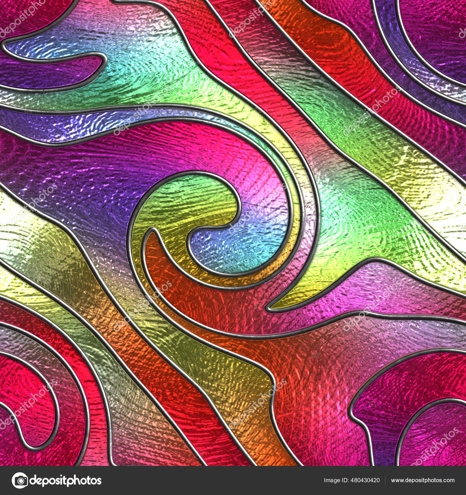 Stained Glass Seamless Texture Waves Swirls Pattern Window Colored ...