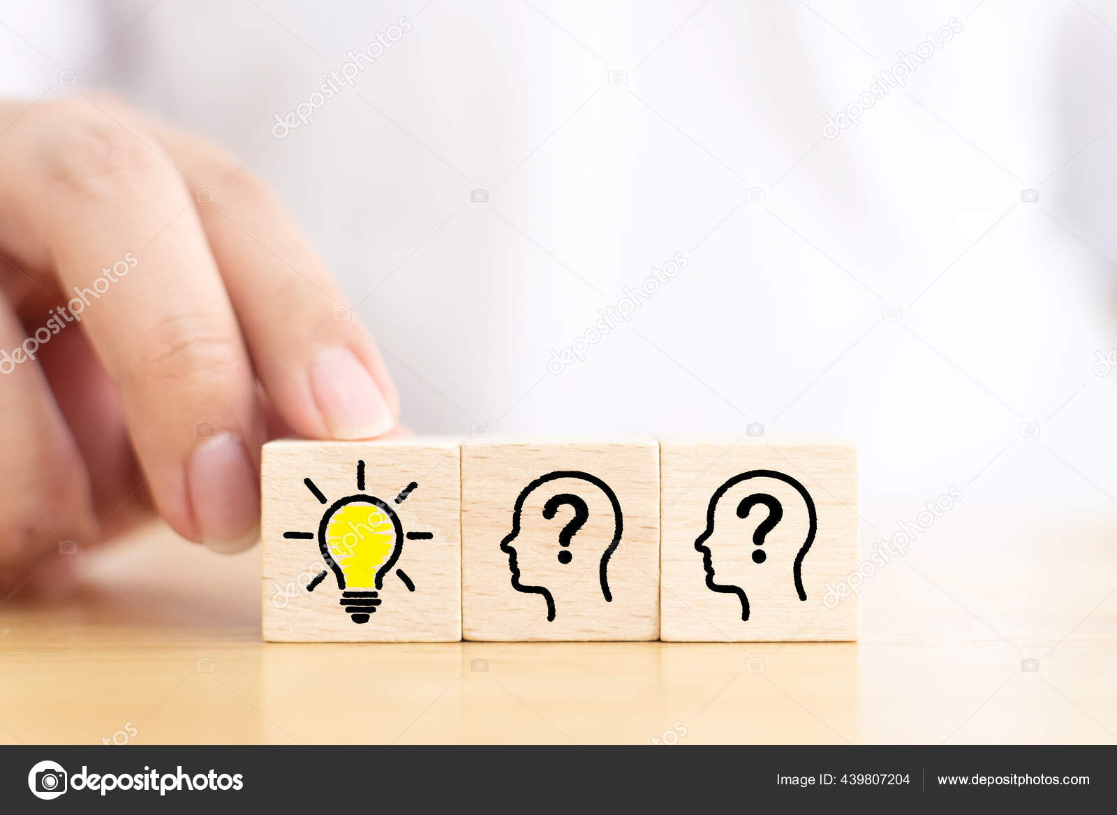 Concept Creative Idea Innovation Hand Choose Wooden Cube Block Head Stock Photo by ©marchmeena ...