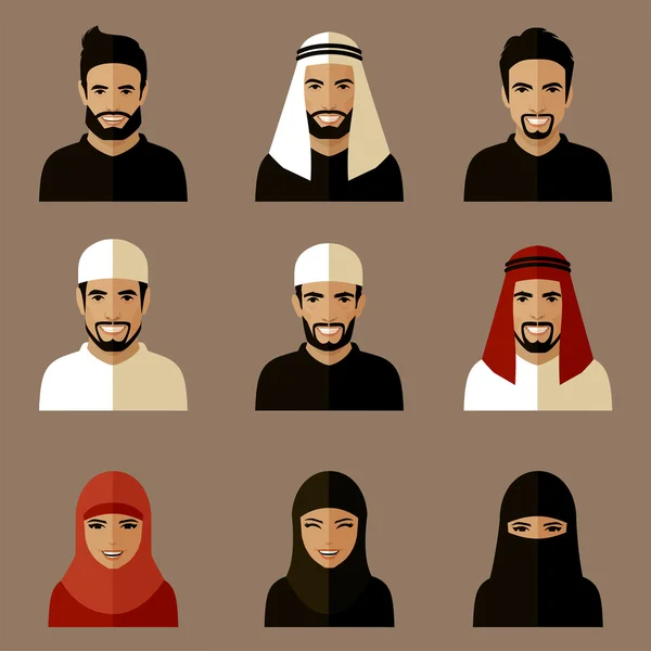 Different muslim arab people characters avatars icons set in flat style ...