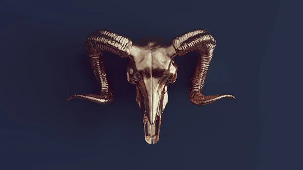 Bronze Ram Skull with Navy Blue Background 3d illustration render ...