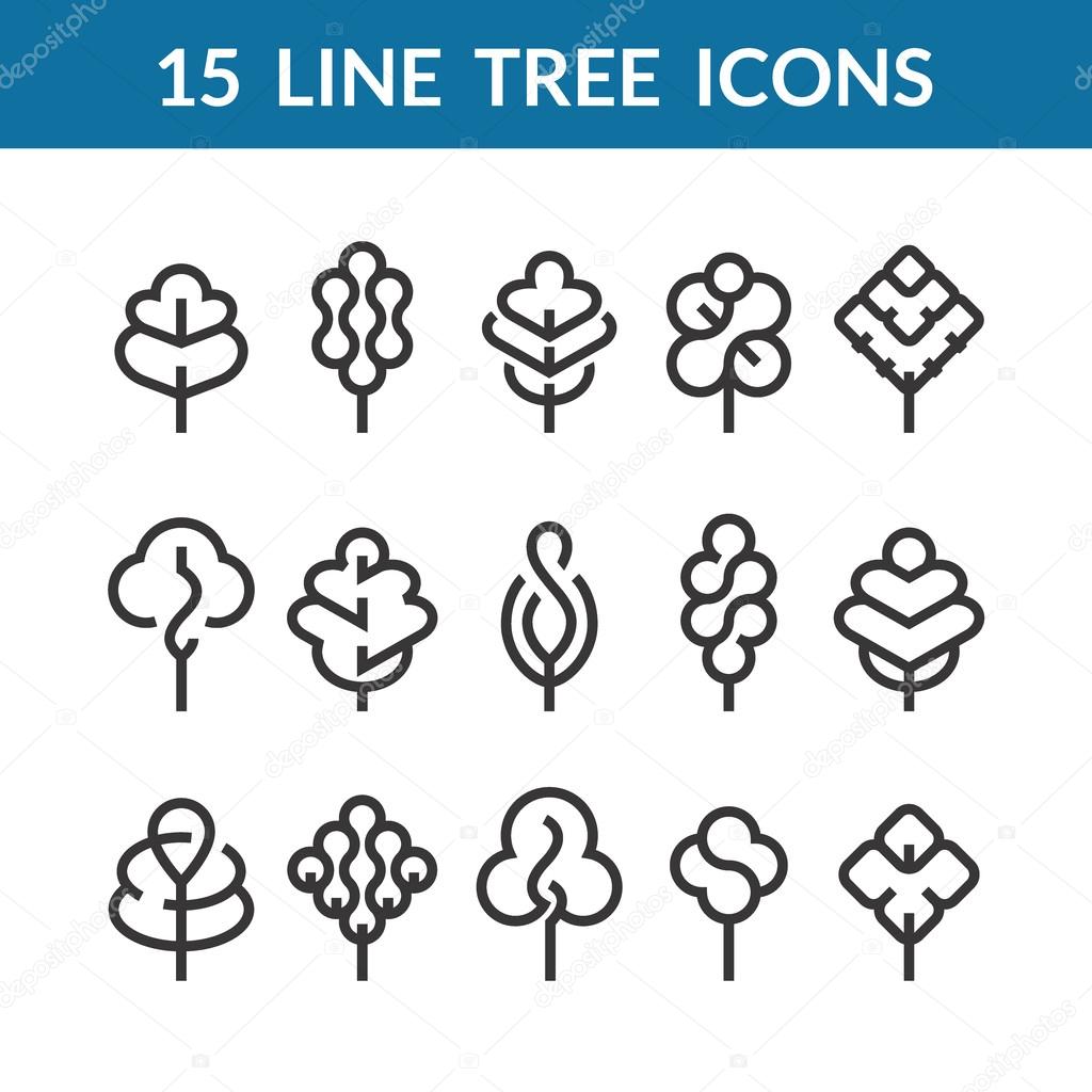 Set of graphical line trees and leaves Stock Vector by ©Zubroffka 88828194