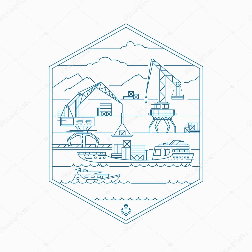 Cargo port, empty outline illustration. — Stock Vector © Zubroffka ...
