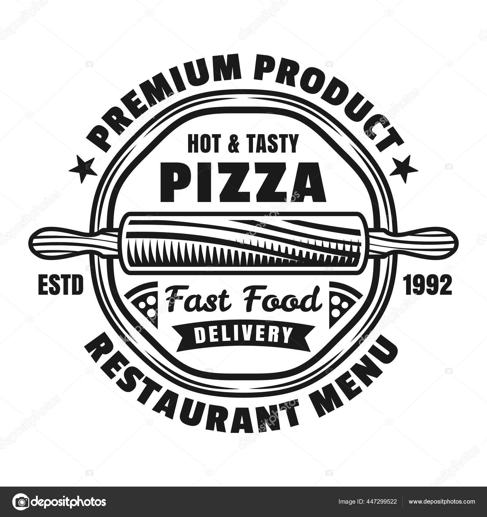 Pizzeria vector emblem, logo, badge or label with round pizza in ...