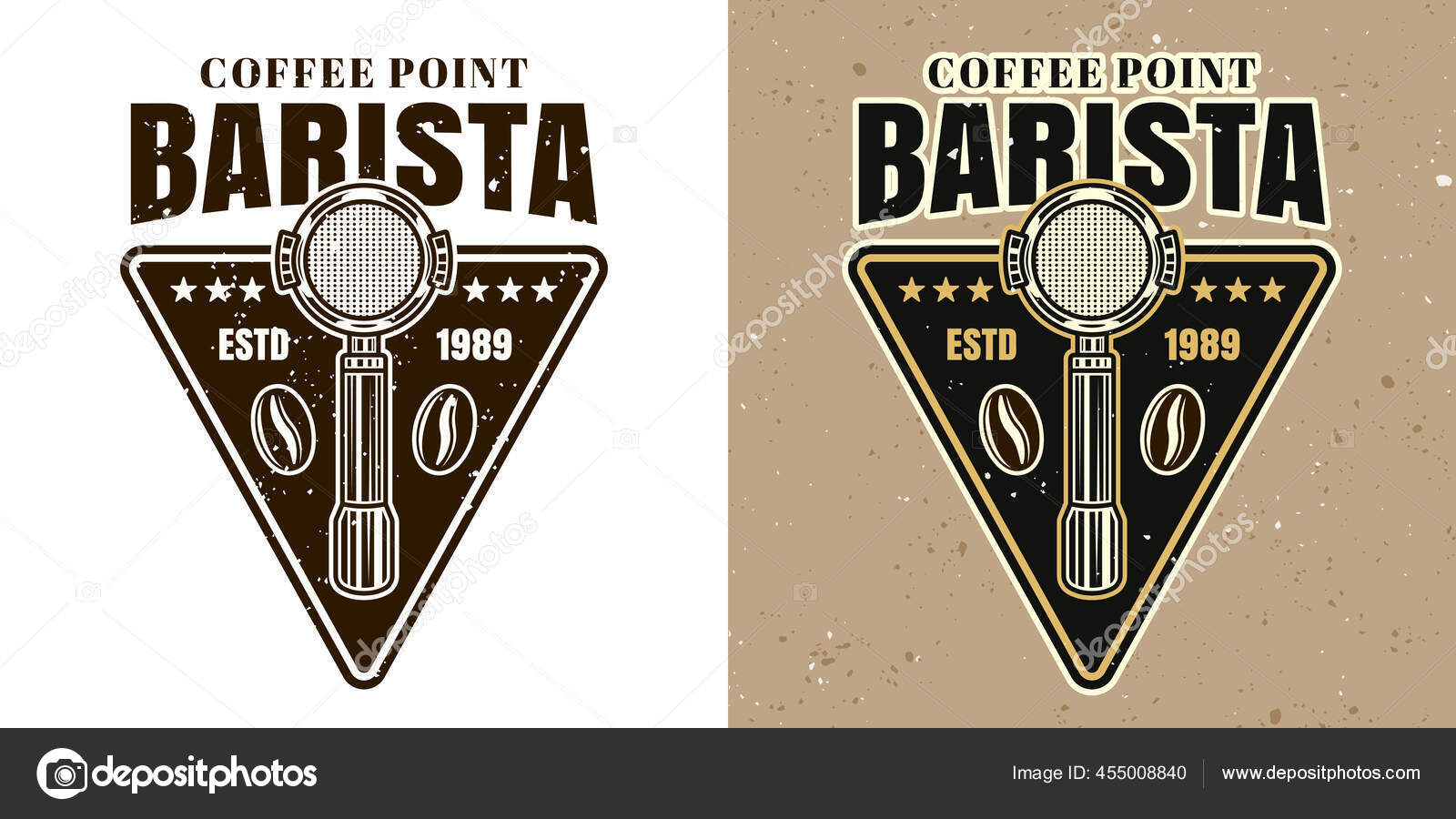 Barista coffee point vector emblem, badge, label or logo. Two styles ...