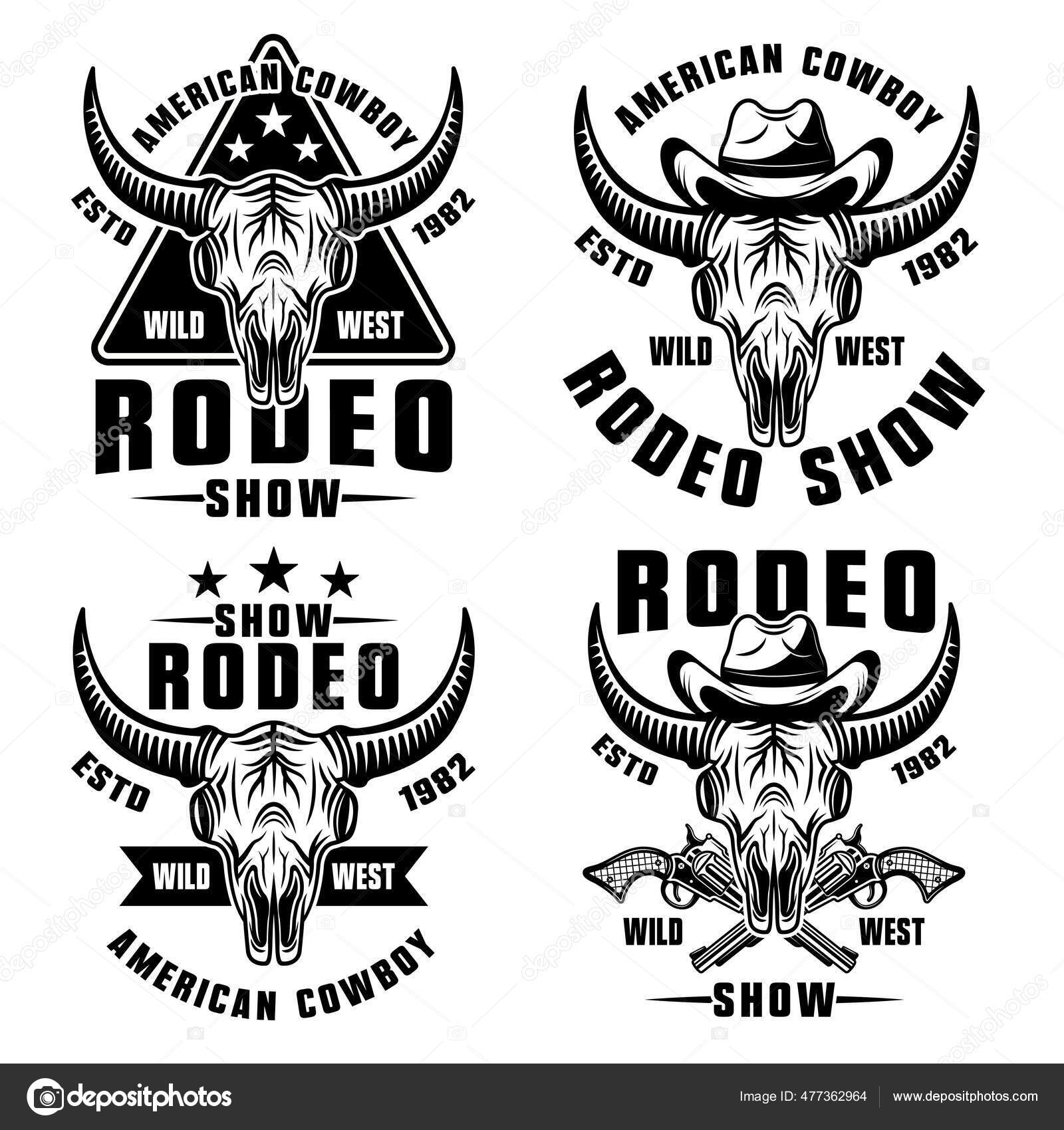 Rodeo show set of four vector wild west style vector illustration in ...