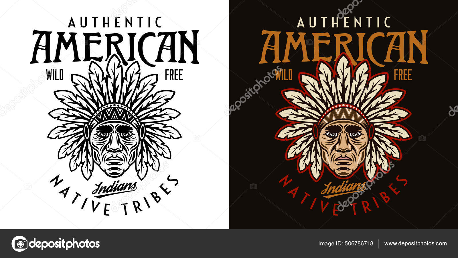 Native american indians vector vintage emblem, label, badge or logo ...