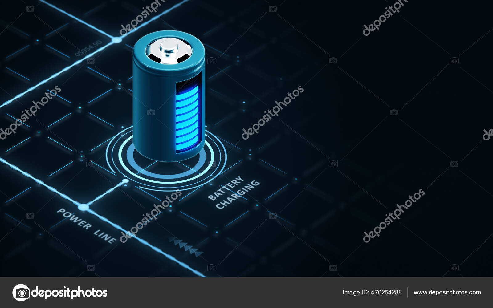 Charging Battery Power Line Render Concept Blue Digital Connecting ...