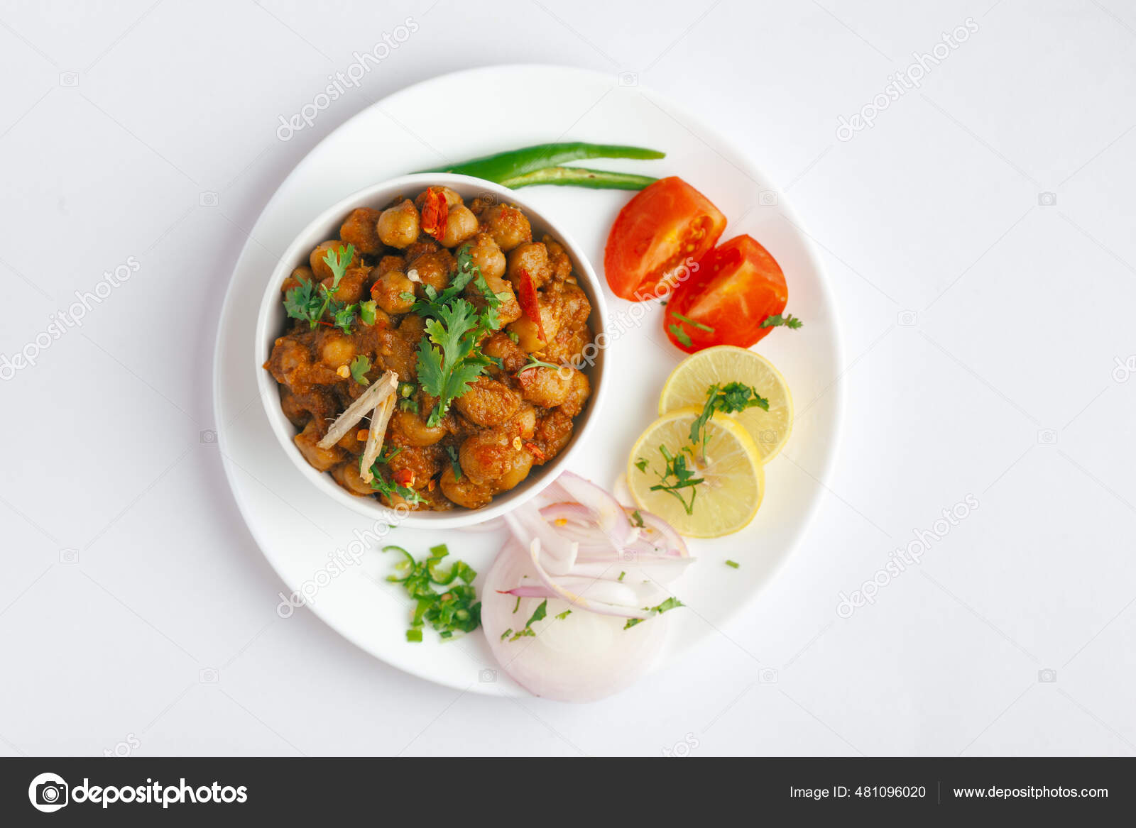 Chickpeas Masala Spicy Chola Chhole Curry Garnished Fresh Green ...