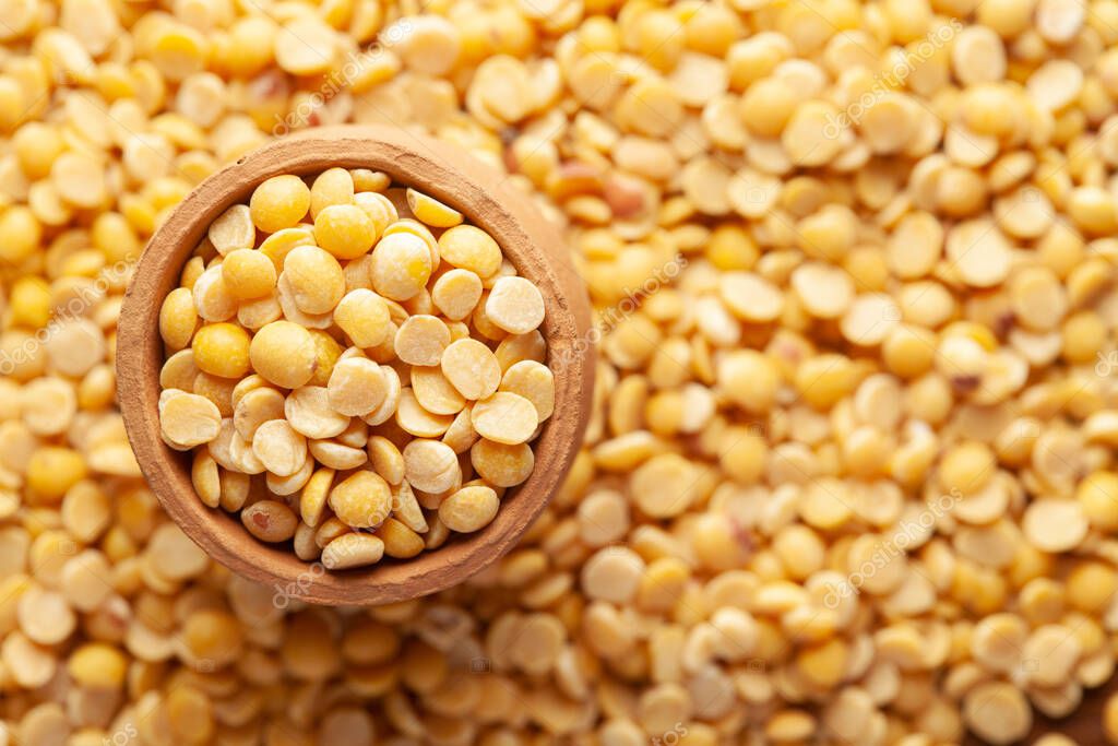 Macro Primer plano de Arhar dal orgánico (Cajanus cajan) o dal amarillo ...