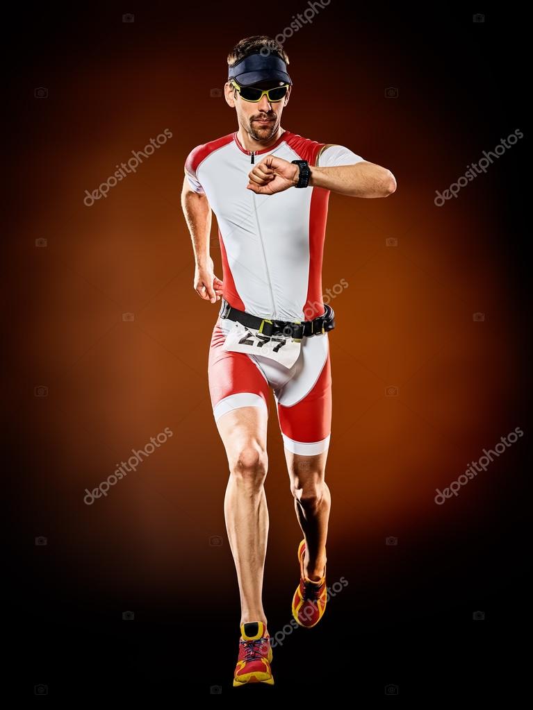 Man runner running triathlon ironman isolated — Stock Photo © STYLEPICS ...