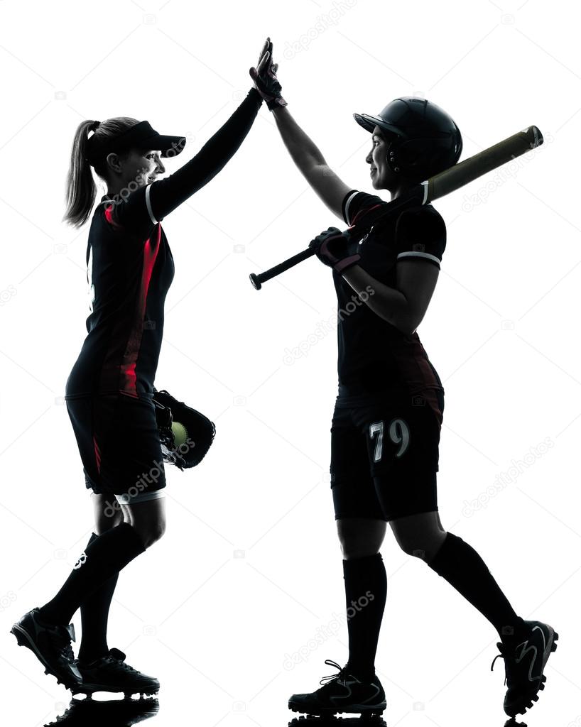 Women playing softball players silhouette isolated Stock Photo by ...