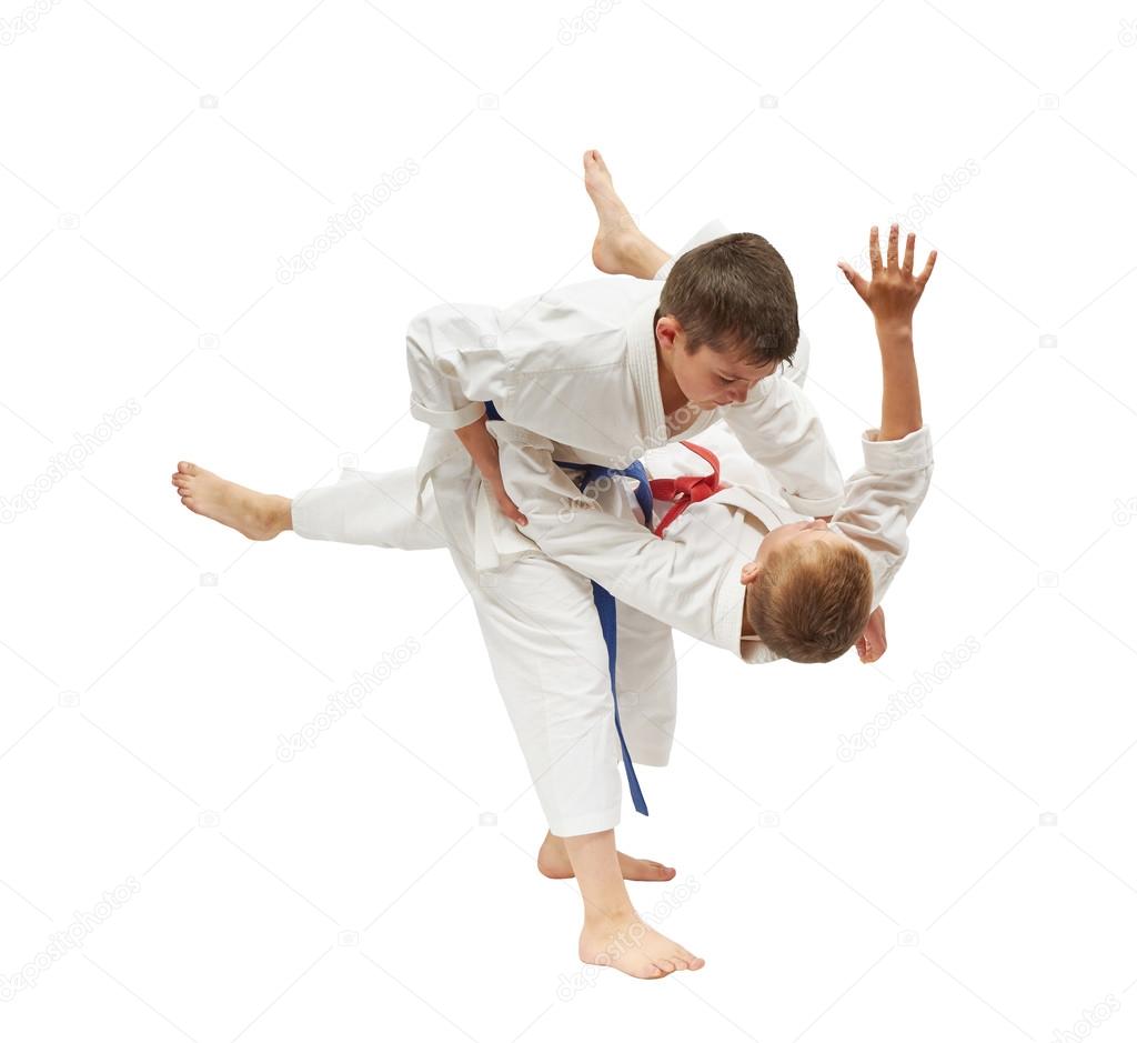 Children on a white background are doing throws — Stock Photo ...