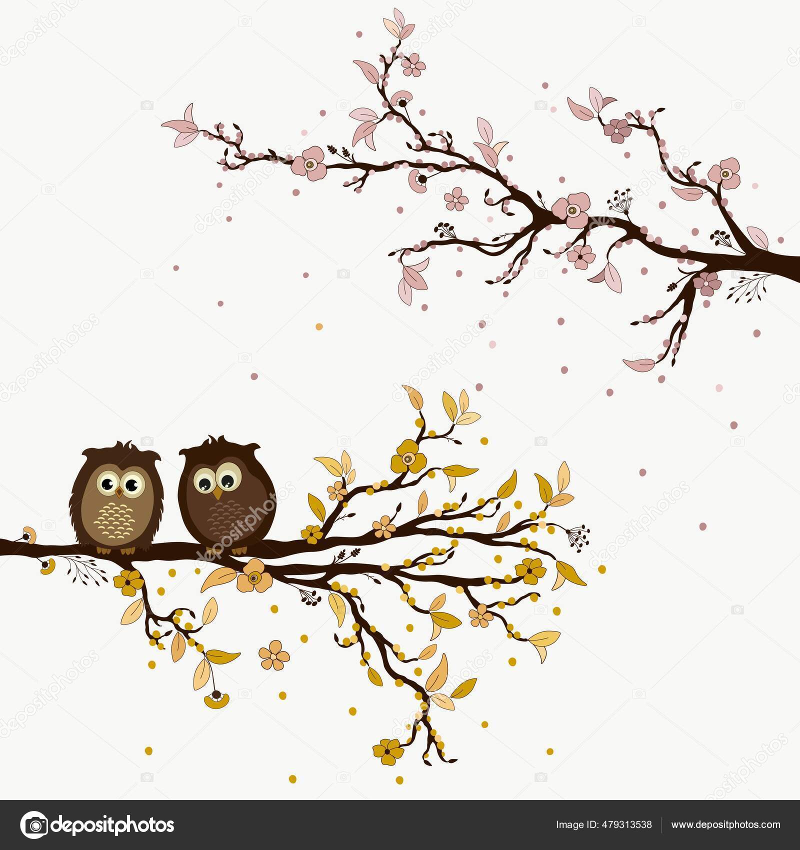 Cute Owls Branch Spring White Background Stock Vector by ©rodicabruma ...