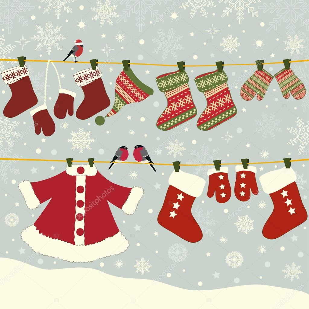 Set of Christmas elements on blue background Stock Vector by ...