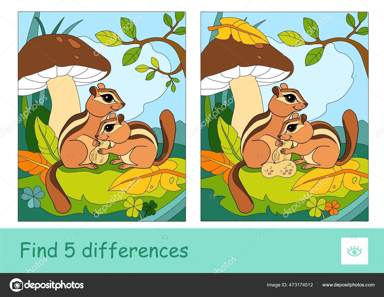 Find Five Differences Quiz Children Game Image Two Chipmunks Sitting ... Find Five Differences Quiz Children Game Image Two Chipmunks Sitting ...