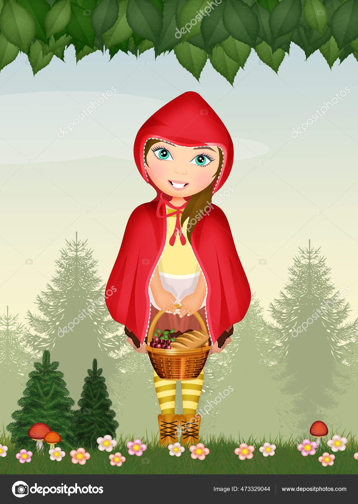 Funny Illustration Little Red Riding Hood Wood Stock Illustration by ...