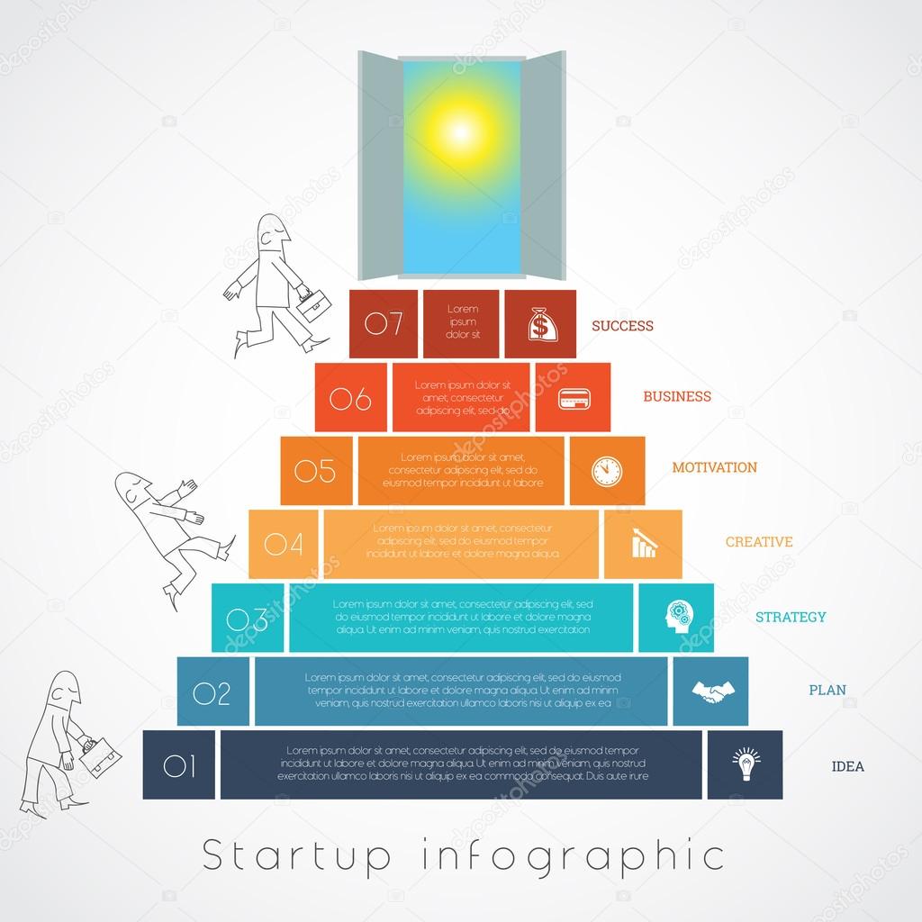 Infographics businessman steps up ladders template 7 positions Stock ...