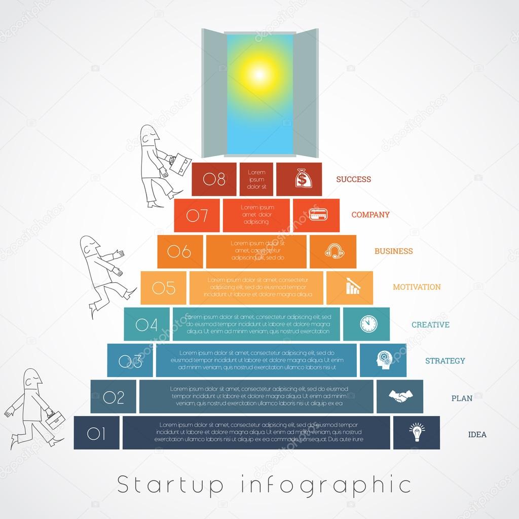 Infographics businessman steps up ladders template 8 positions Stock ...