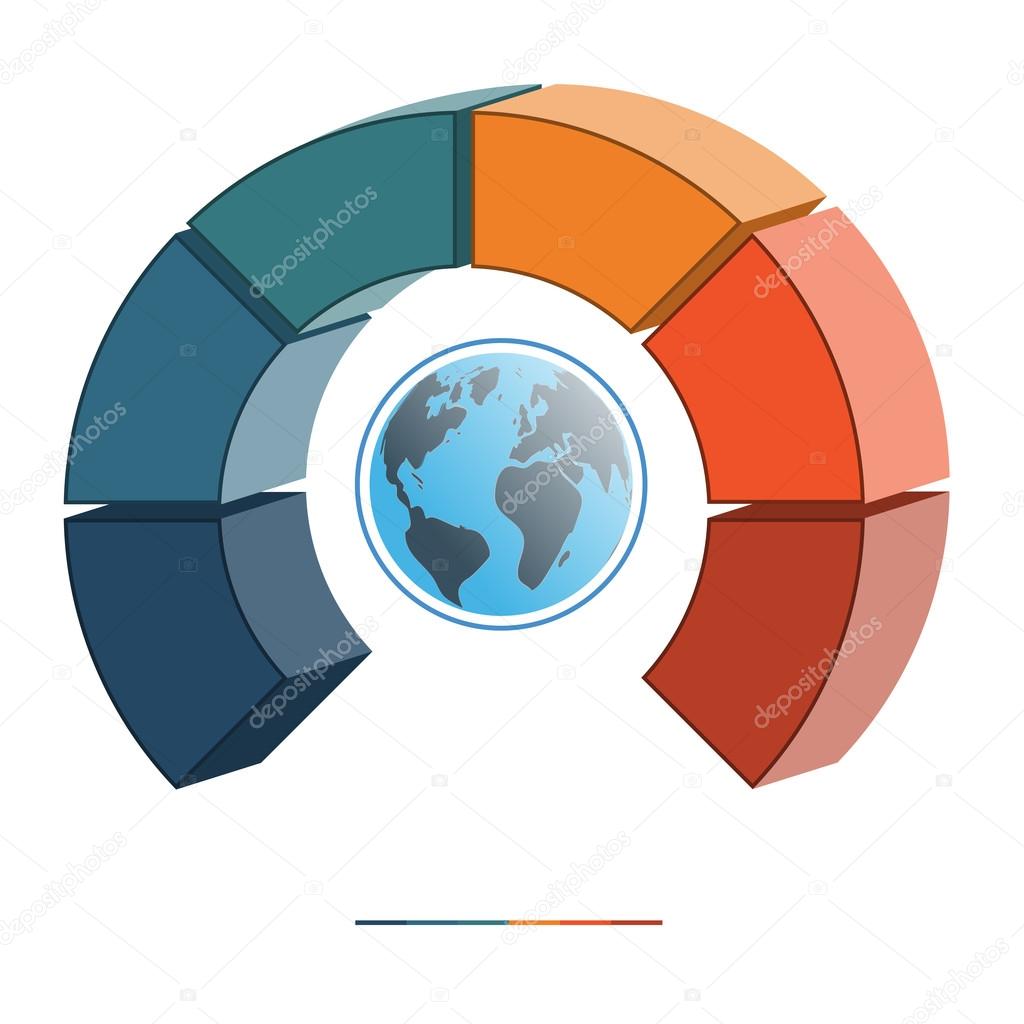 Plantilla infografías semicírculo coloreado seis posiciones 3D 2023