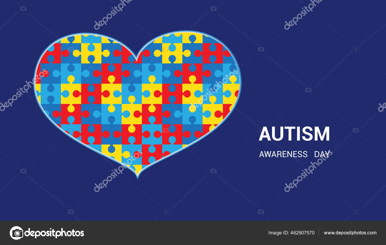 Día Conciencia Del Autismo Rompecabezas Forma Corazón Fondo Azul Vector ...