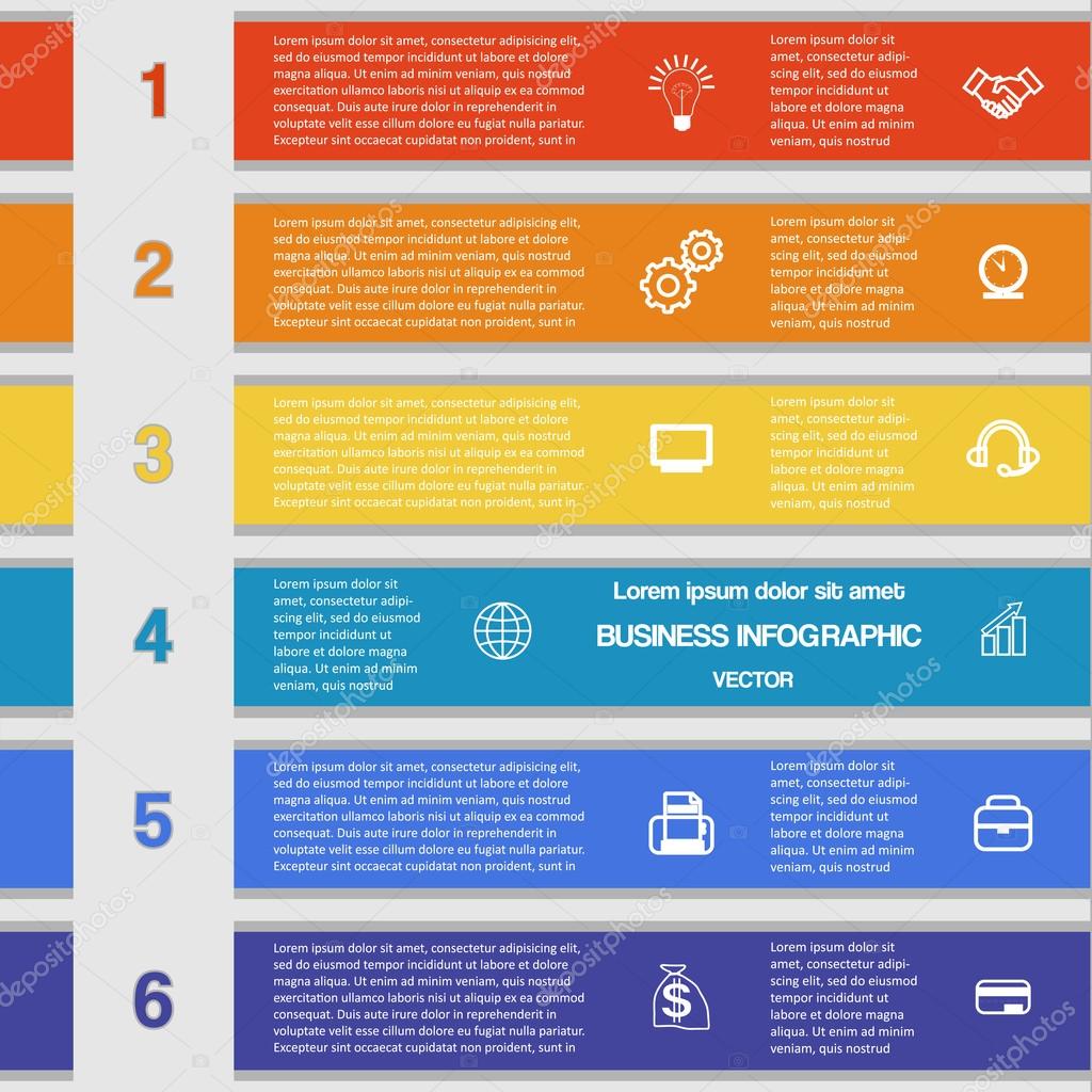 Six colour strips, 6 positions template with text areas Stock Vector ...