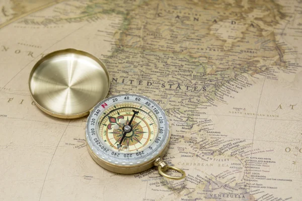 Travel destination Mexico, ancient map with vintage compass — Stock ...