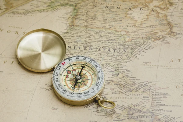Travel destination Mexico, ancient map with vintage compass — Stock ...