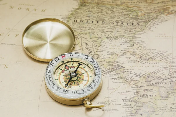 Travel destination Mexico, ancient map with vintage compass — Stock ...