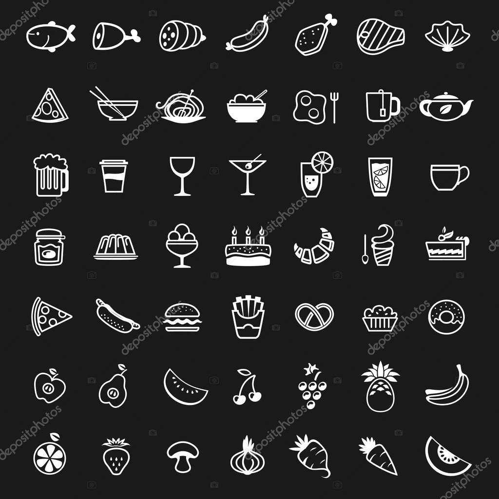 Vector white food icons on black background Stock Vector Image by ©Red ...