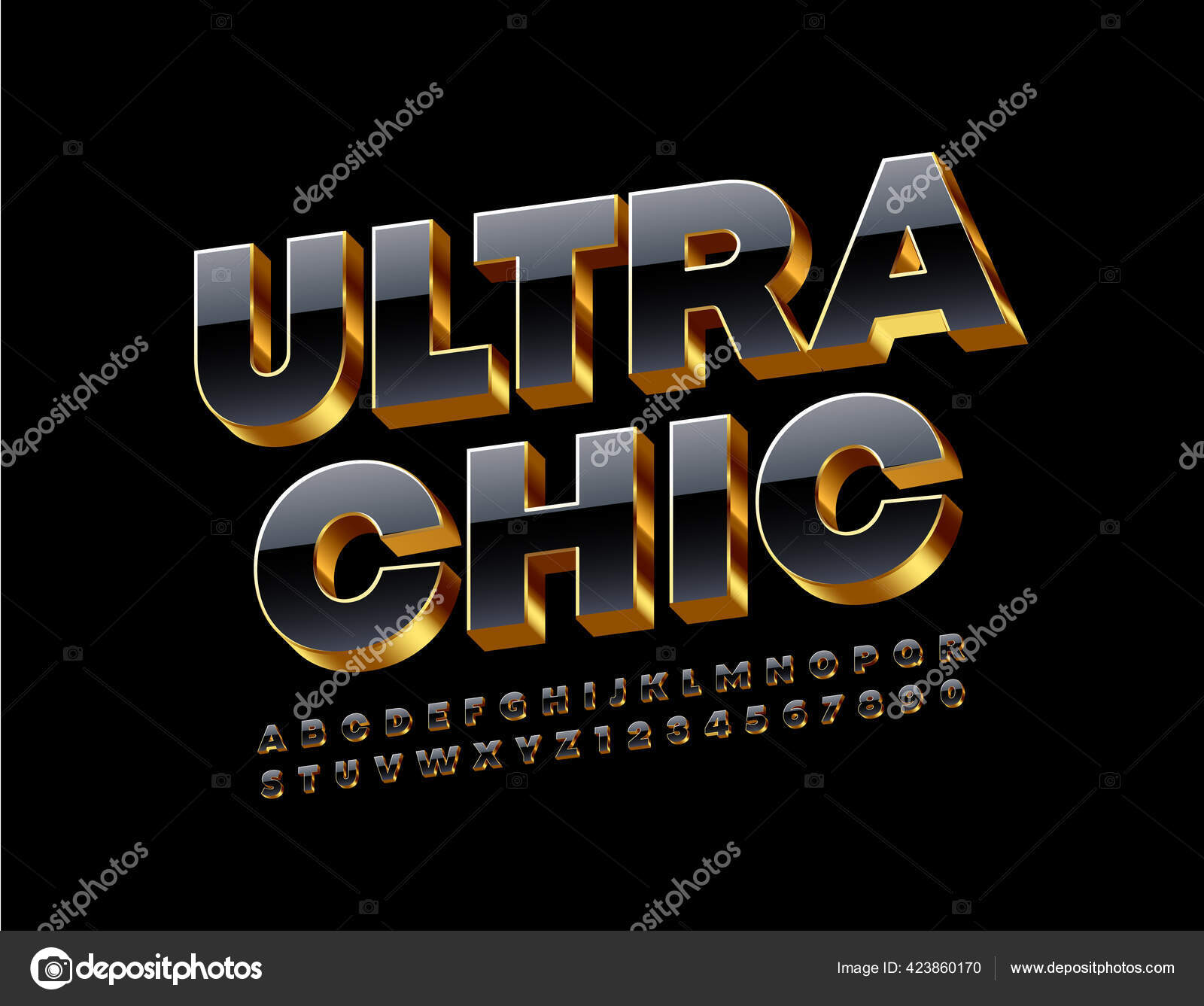Vector Ultra Chic Negro Oro Fuente Conjunto Letras Números Del Vector ...