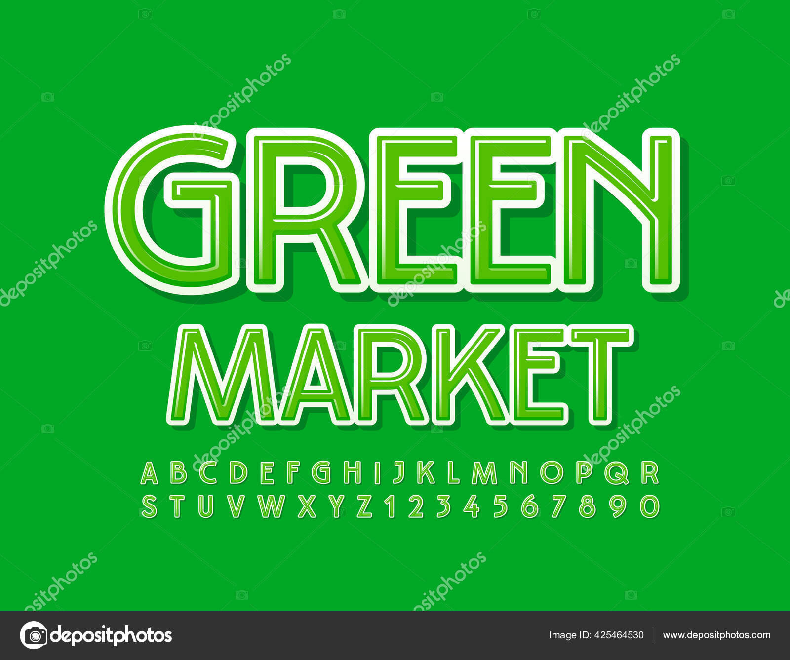Vector Trendy Logo Green Market Modern Alphabet Letters Number Set ...