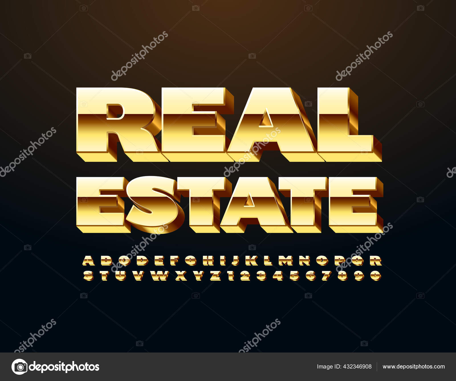 Real Estate Golden Lettering Font Letters Black Stock Vector Image by ...